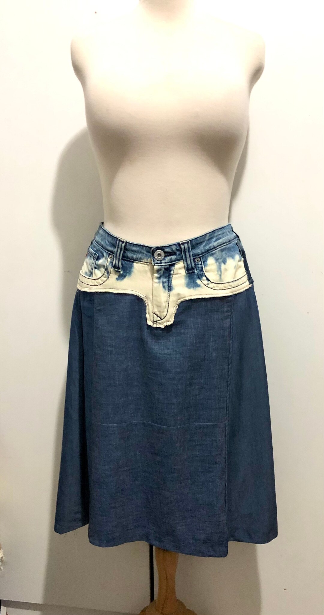 Upcycled Denim Skirt, Flare Denim Skirt, Patchwork Skirt, Refashioned ...