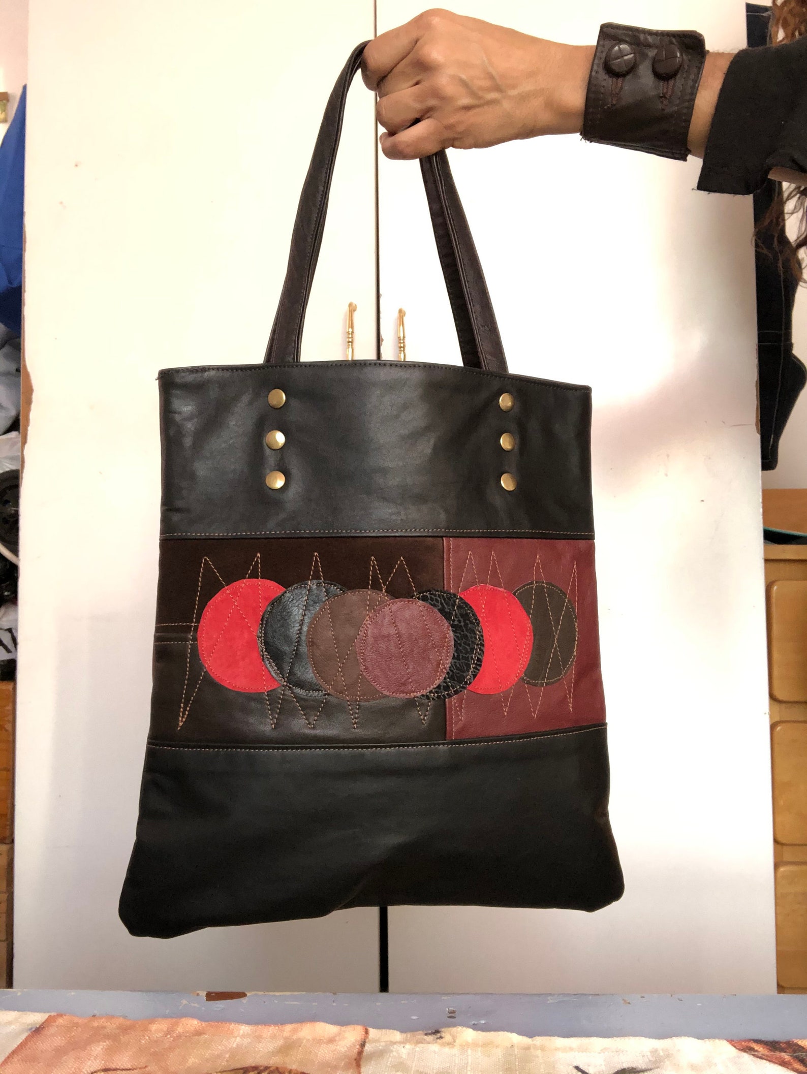 Decorated Leather Handbag/leather Medium Tote - Etsy
