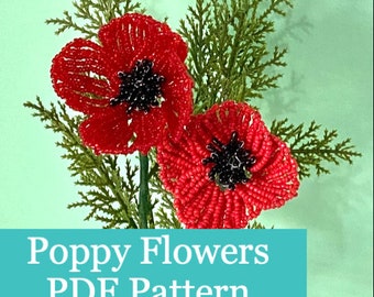 Seed Bead Pattern, Beading Tutorial, Beaded Poppy Flower, Bead Weaving ...