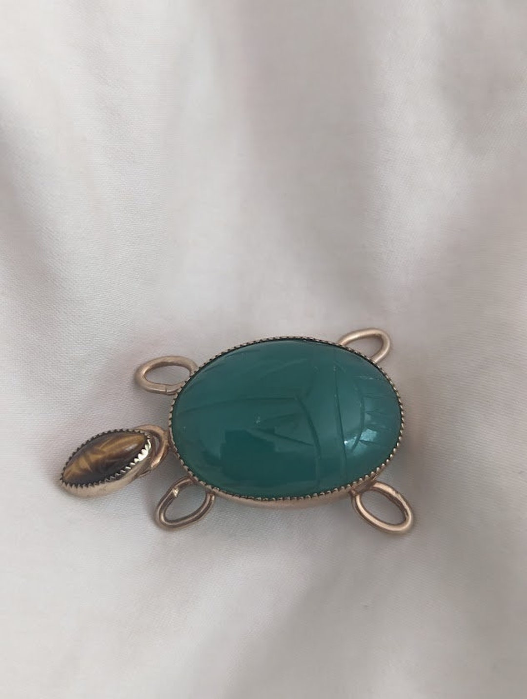 Wonderful Vintage Turtle Brooch. Tiger Eye and Carved Scarab. - Etsy