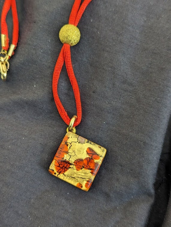 Vintage Stunning Murano Glass Pendant Red and Gold