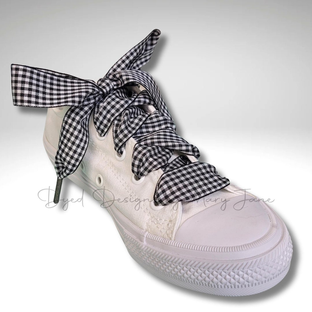 Pair of 1" Checkerboard Laces, Black and White Gingham Shoelaces, 1 ...