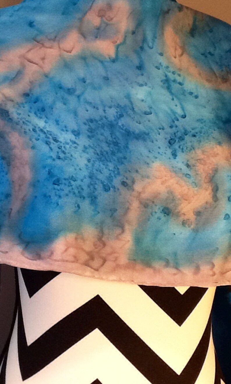 Hand Painted Charmeuse Silk Scarf. Blue and Gray Salt Effect Abstract ...