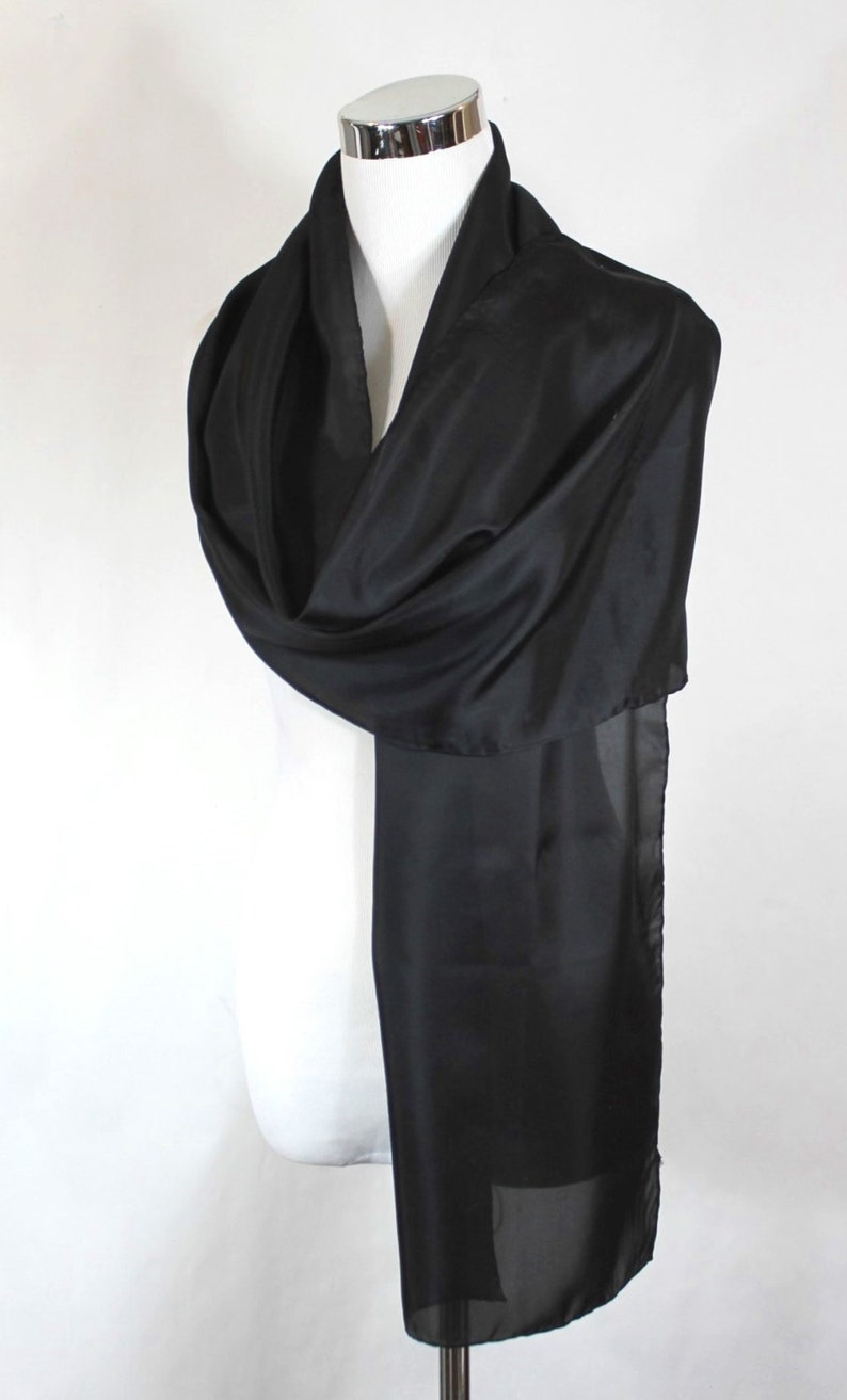 Black Silk Shawl, Solid Black Formal Scarf, 14"x72" Scarf, Solid Black ...
