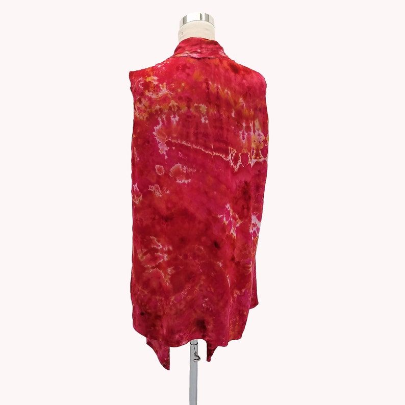 Sleeveless Waterfall Vest, Ice Dyed Red Vest, Asymmetric Rayon ...