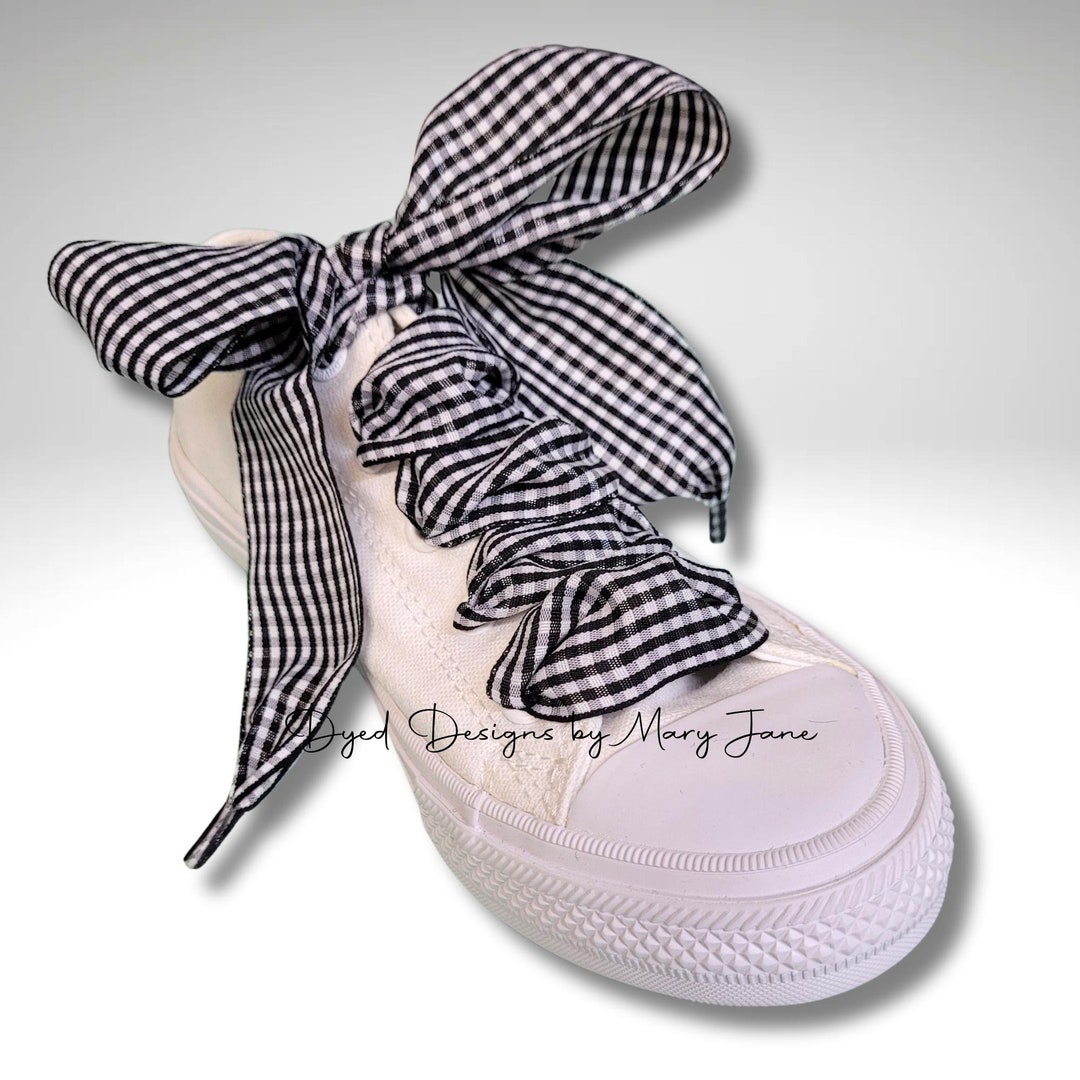 Pair of Wide 1.5" Checkerboard Laces, Black and White Gingham Shoelaces ...
