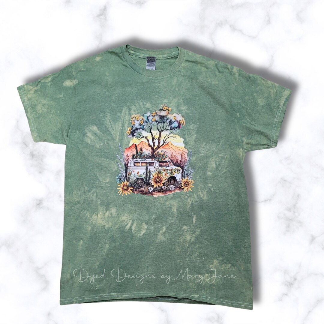 Green Tie Dye Shirt, Tie Dyed Green T, Van Flower Power Shirt, Van Life ...