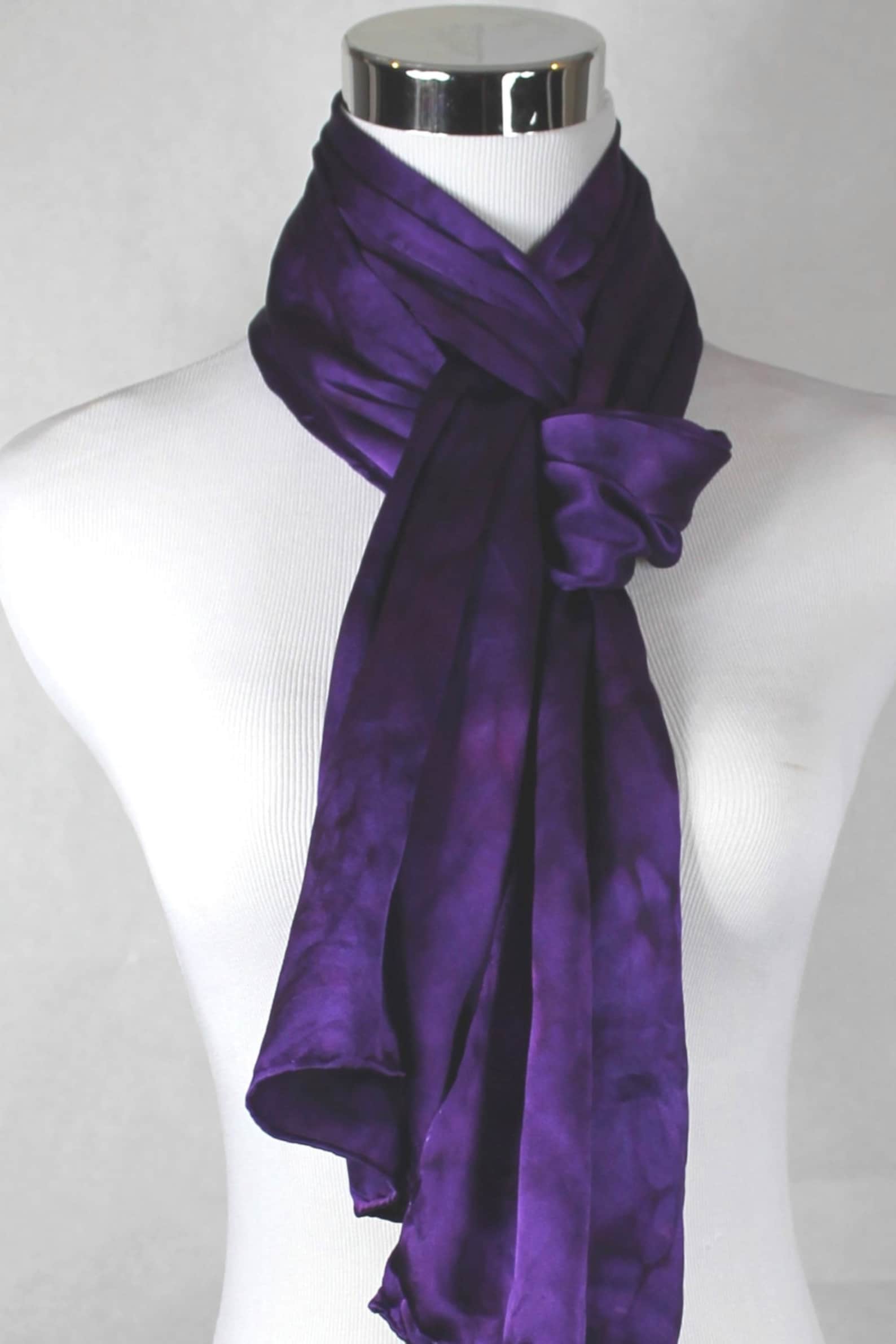 Hand Dyed Silk Scarf Deep Purple Elegant Charmeuse - Etsy