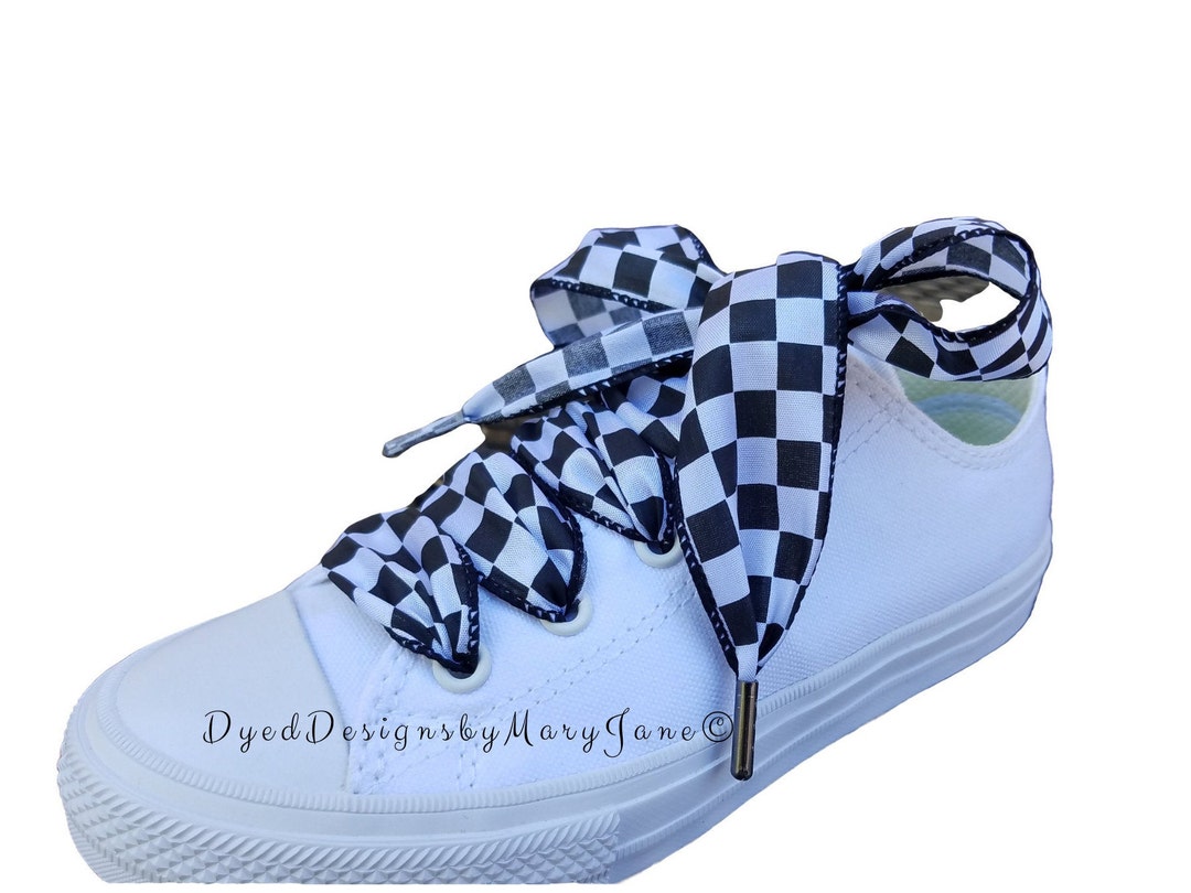 Pair of Wide Checkerboard Laces Black and White Shoelaces - Etsy