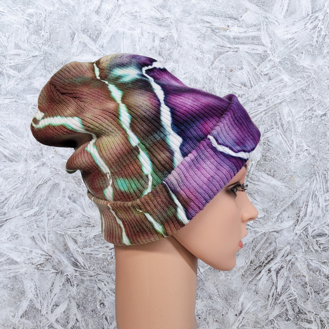 Tie Dye Cotton Beanie, Tie Dyed Winter Hat, Cotton Tuque, Shibori Dyed ...
