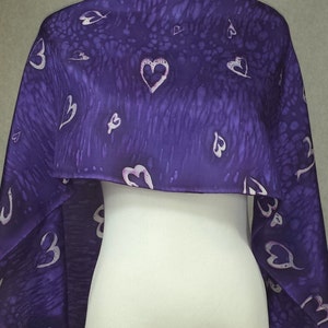 Hand Painted Habotai Silk Scarf. Deep Purple Shawl With White Valentine ...