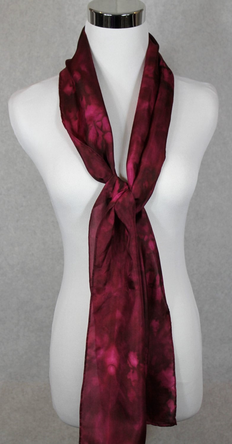 Silk Scarf Garnet Red Silk Abstract Hand Painted Silk Scarf | Etsy
