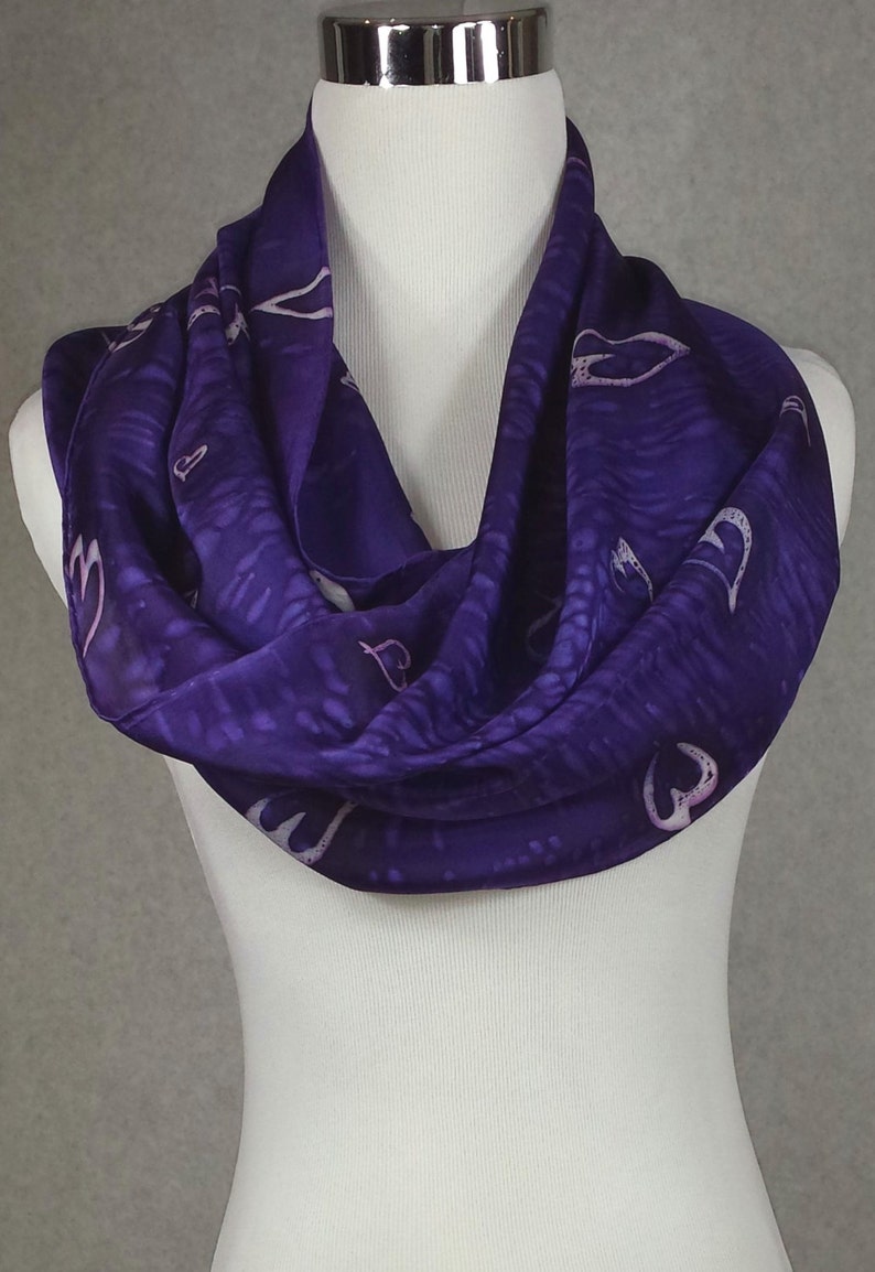 Hand Painted Habotai Silk Scarf. Deep Purple Shawl With White Valentine ...