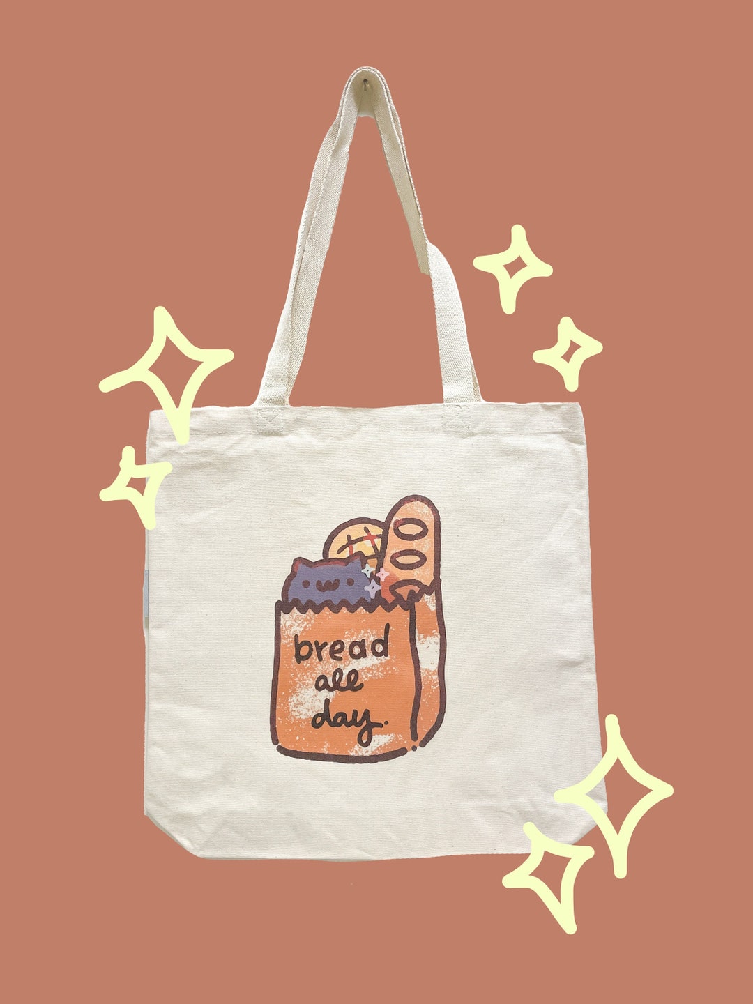 Funny Relatable Cat Canvas Tote Bagcute Bread Reusable - Etsy
