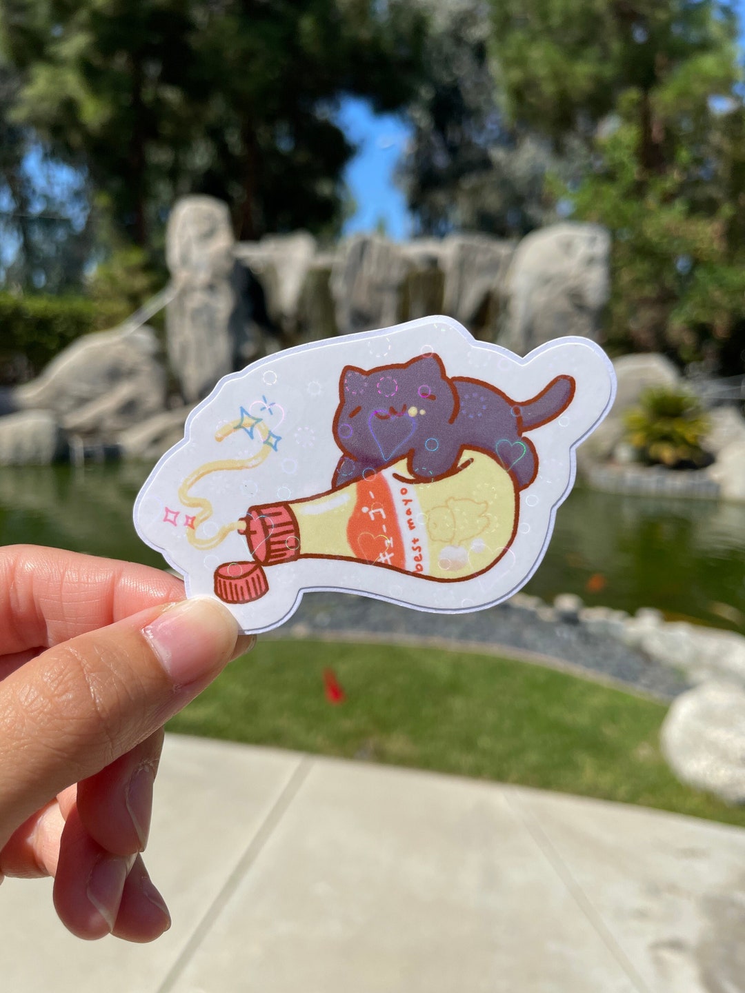 Cute Cat Japanese Mayo Sticker / Kawaii Kewpie Sticker/ Holograpic ...