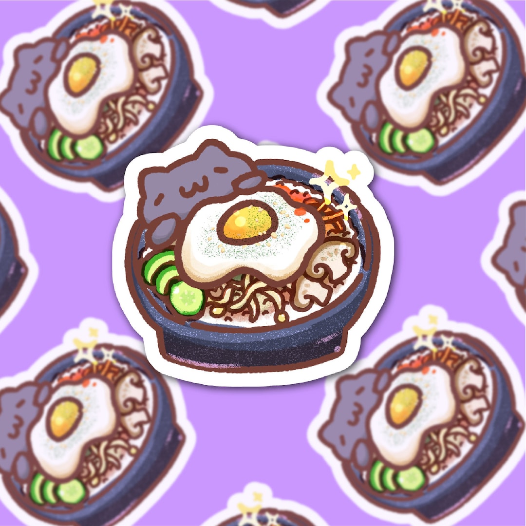 Kawaii Cat Bibimbap Korean Food Sticker, Cute Asian Cuisine Art, Cozy ...