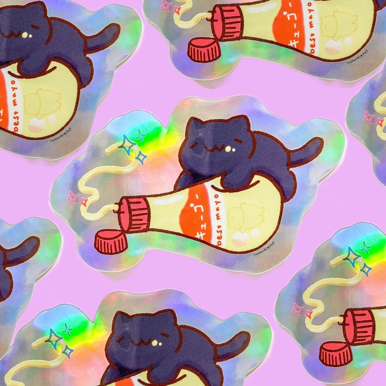 Mayo Cat Holographic Sticker, Japanese Food, Waterproof Vinyl - Etsy