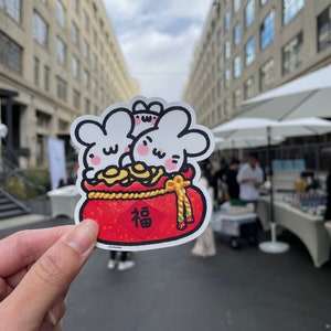 Cute Rabbit Lunar New Year Sticker / Red Bunny Vinyl Sticker for Asian ...