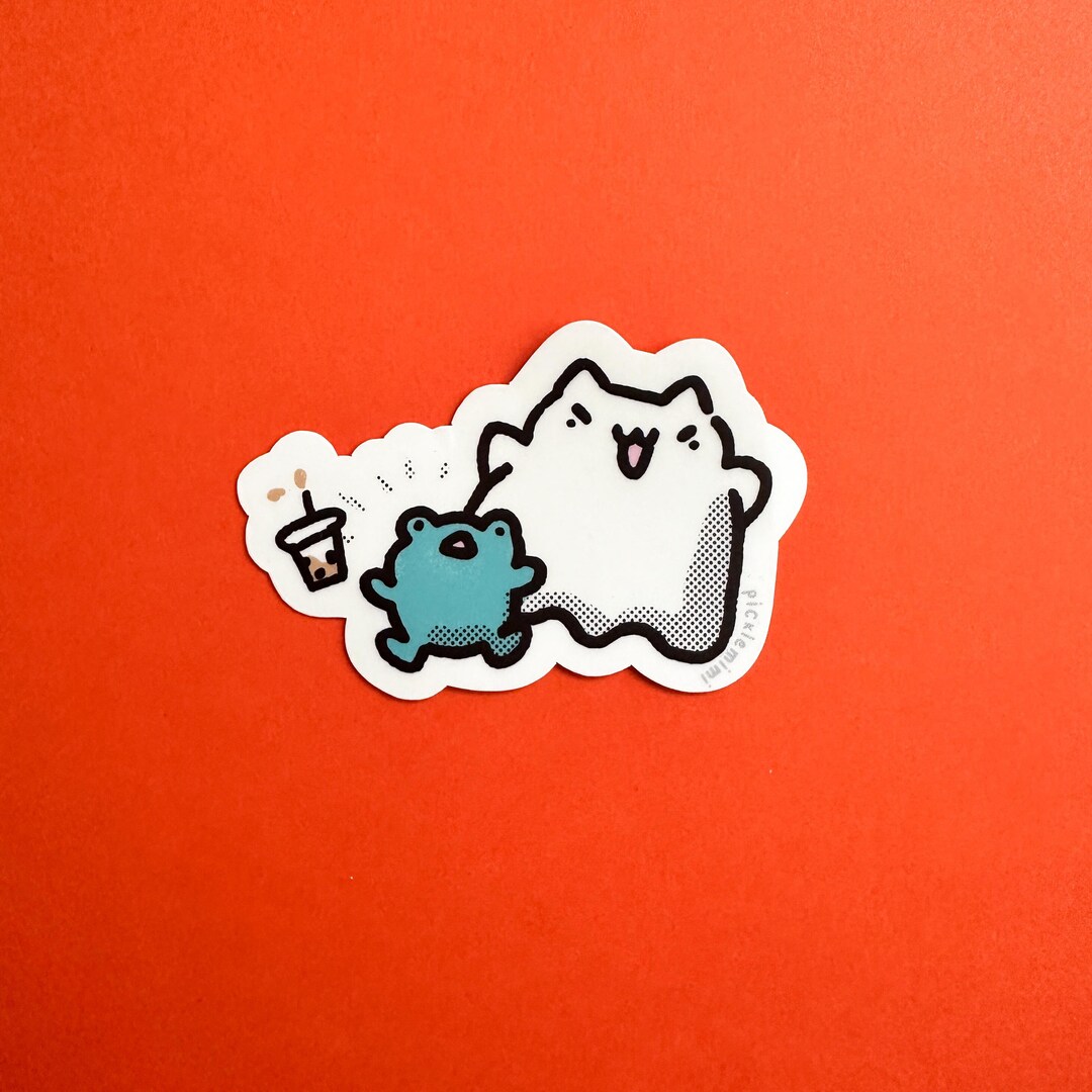 Cute Ghost Frog Boba Vinyl Sticker | Funny Halloween Art | Cozy Doodle ...