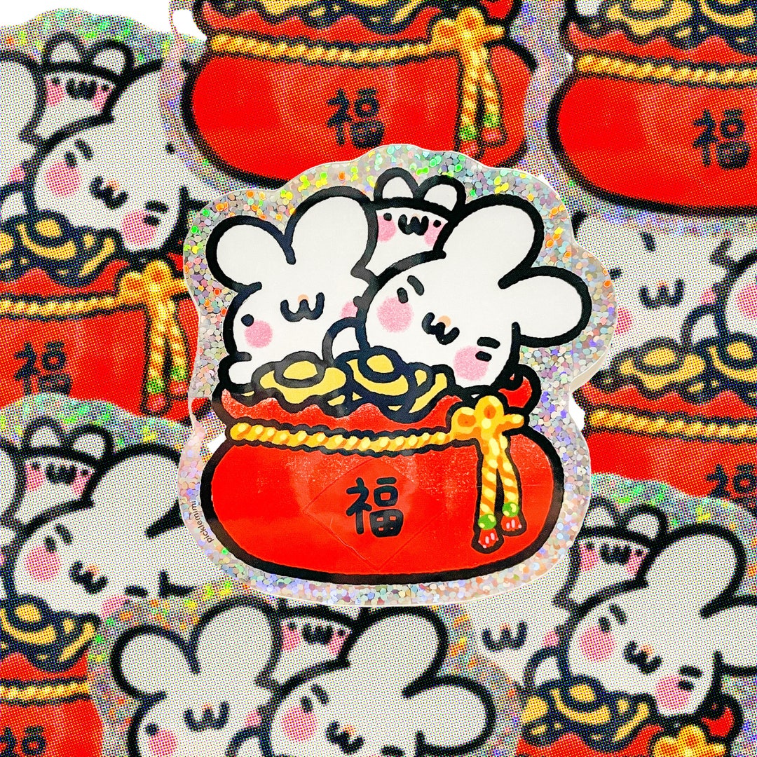 Year of Rabbit Sticker, Bunny Lunar New Year, Cute Chinese Zodiac, Red ...