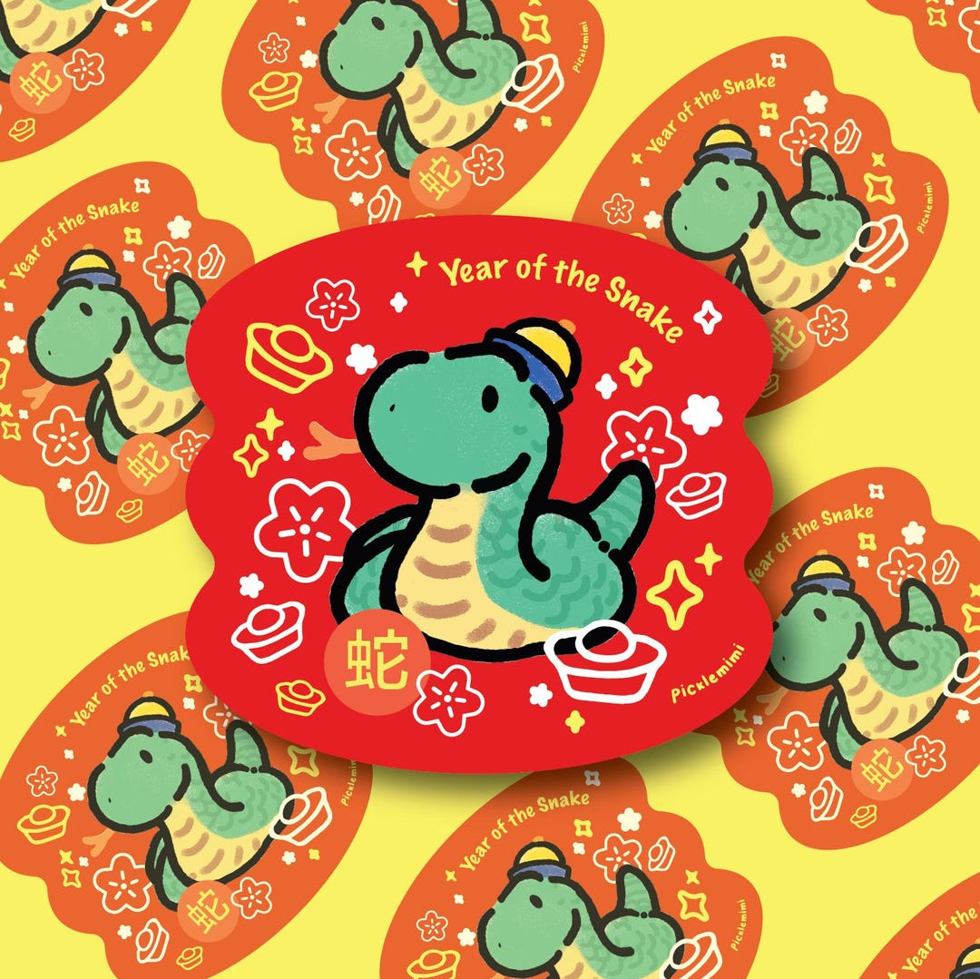 Year of the Snake Sticker Lunar New Year Celebration Vinyl Glitter ...