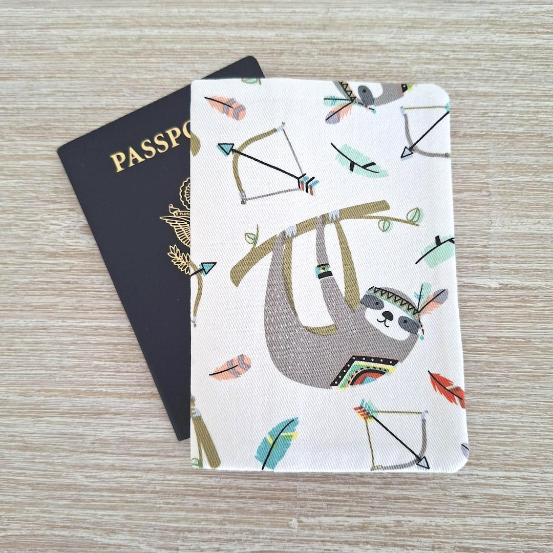 Hanging Sloth Passport Cover: Cotton Drill Travel Wallet, Feather ...