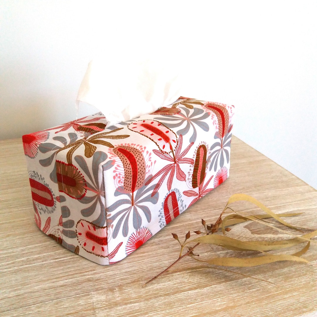 Fabric Tissue Box Cover With Red Pink Banksia Australian Native Flora ...