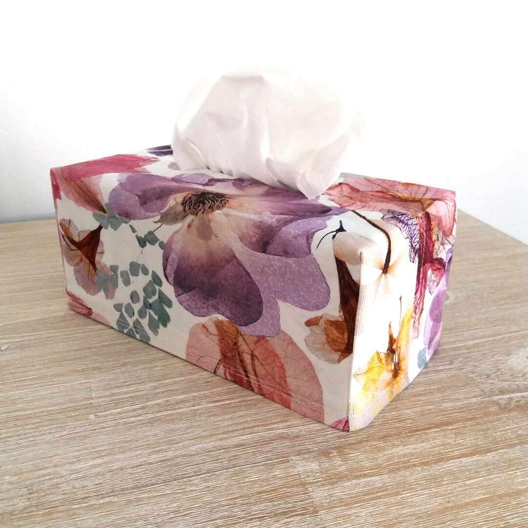 Floral Fabric Tissue Box Cover: Pressed Flower Print, Handmade - Etsy