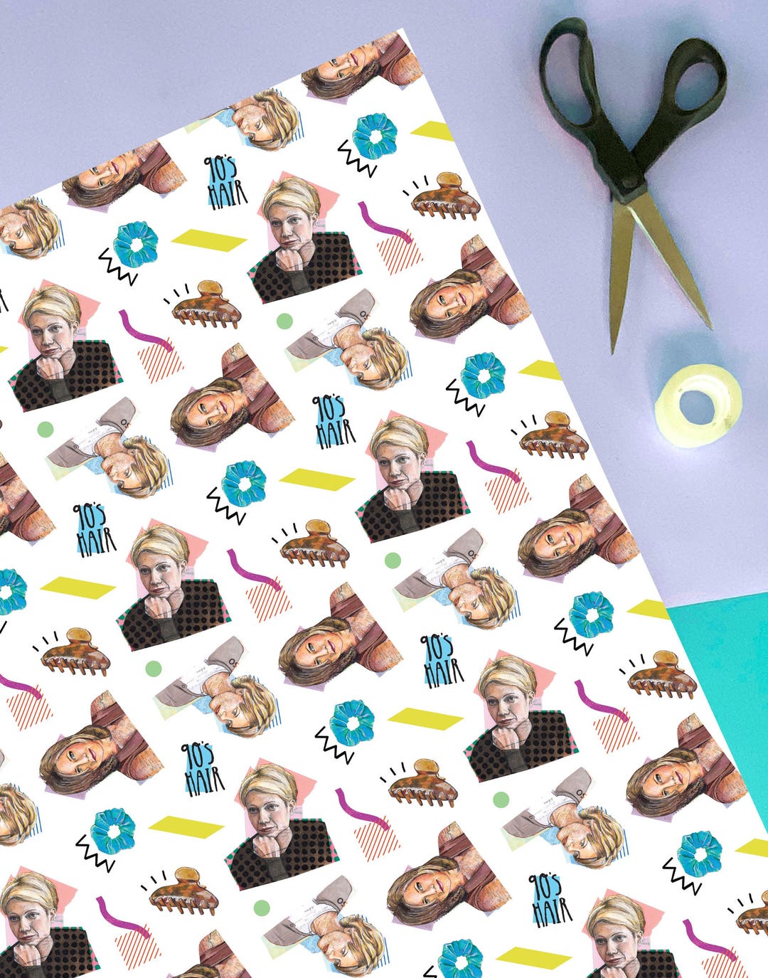 90s Romcom Wrapping Paper: Meg Ryan, Gwyneth & Rachel Hair Design - Etsy