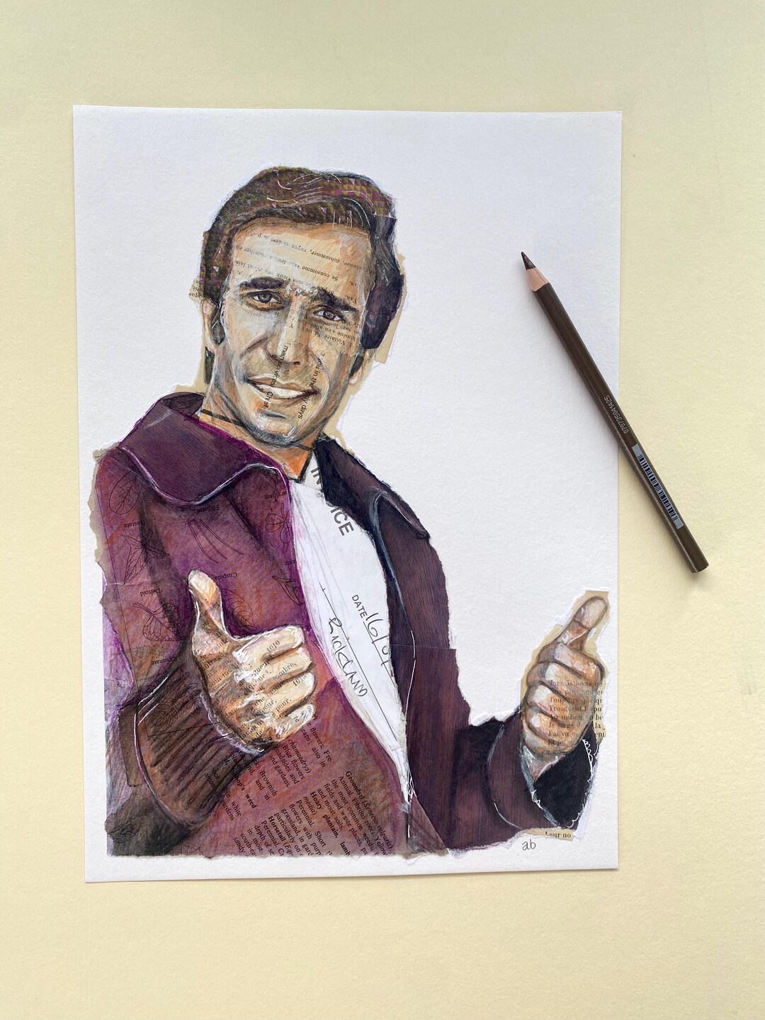 Original Fonz Collage Art – A4 Mixed Media Portrait of the Fonz From ...