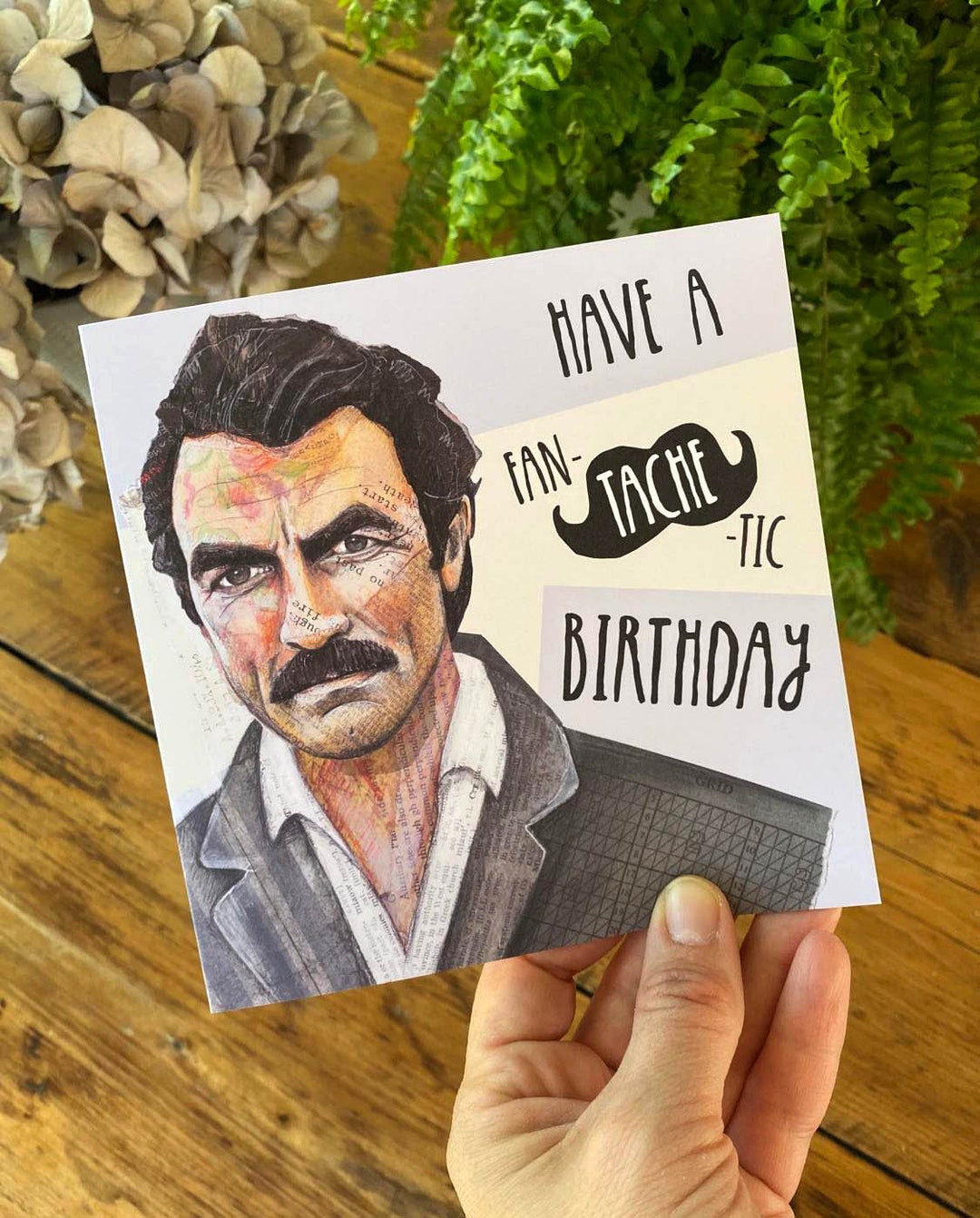 Tom Selleck Moustache Pun Birthday Card, Tom Selleck Magnum PI Birthday ...