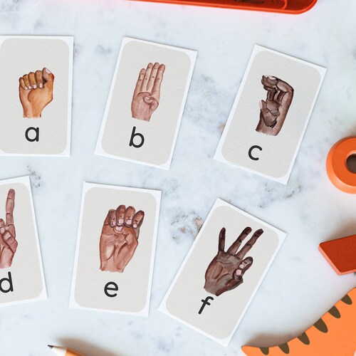 SIGN LANGUAGE Color Coded Montessori Cards Flash Cards Three | Etsy