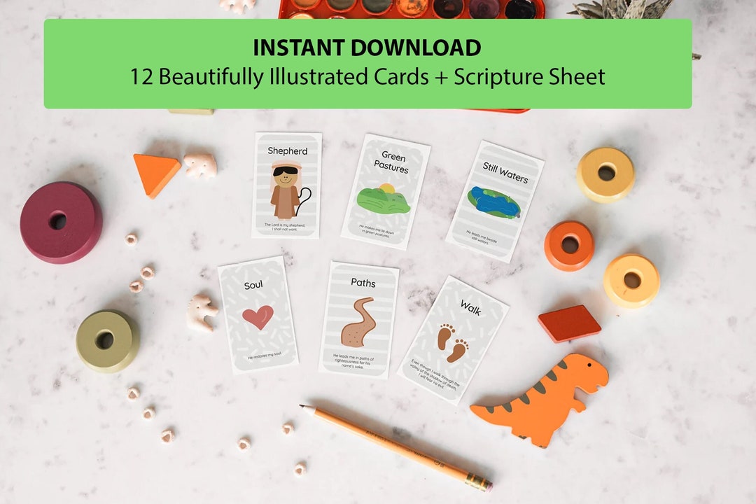 Psalm 23 Flash Cards: Kids Bible Verse, Easter Gift (digital Download ...