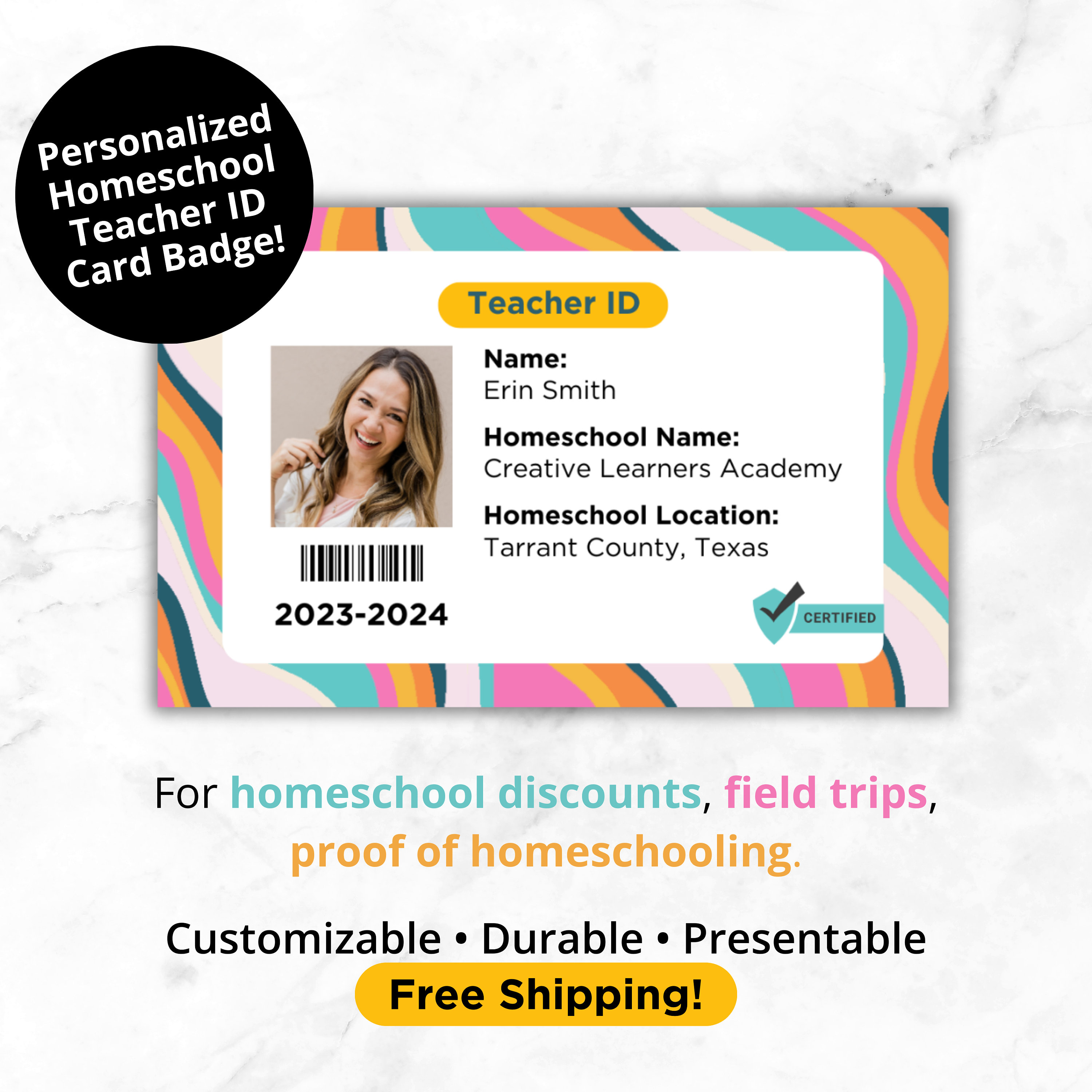 Homeschool Teacher ID Card Badge, Customizable Badge, Homeschool Parent ...