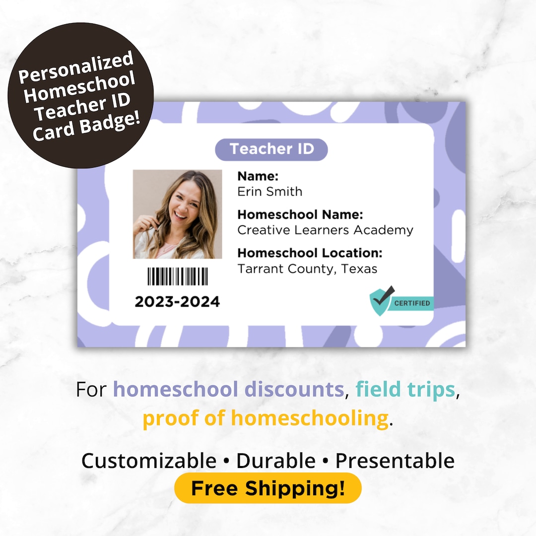 Homeschool Teacher ID Card Badge, Customizable Badge, Homeschool Parent ...