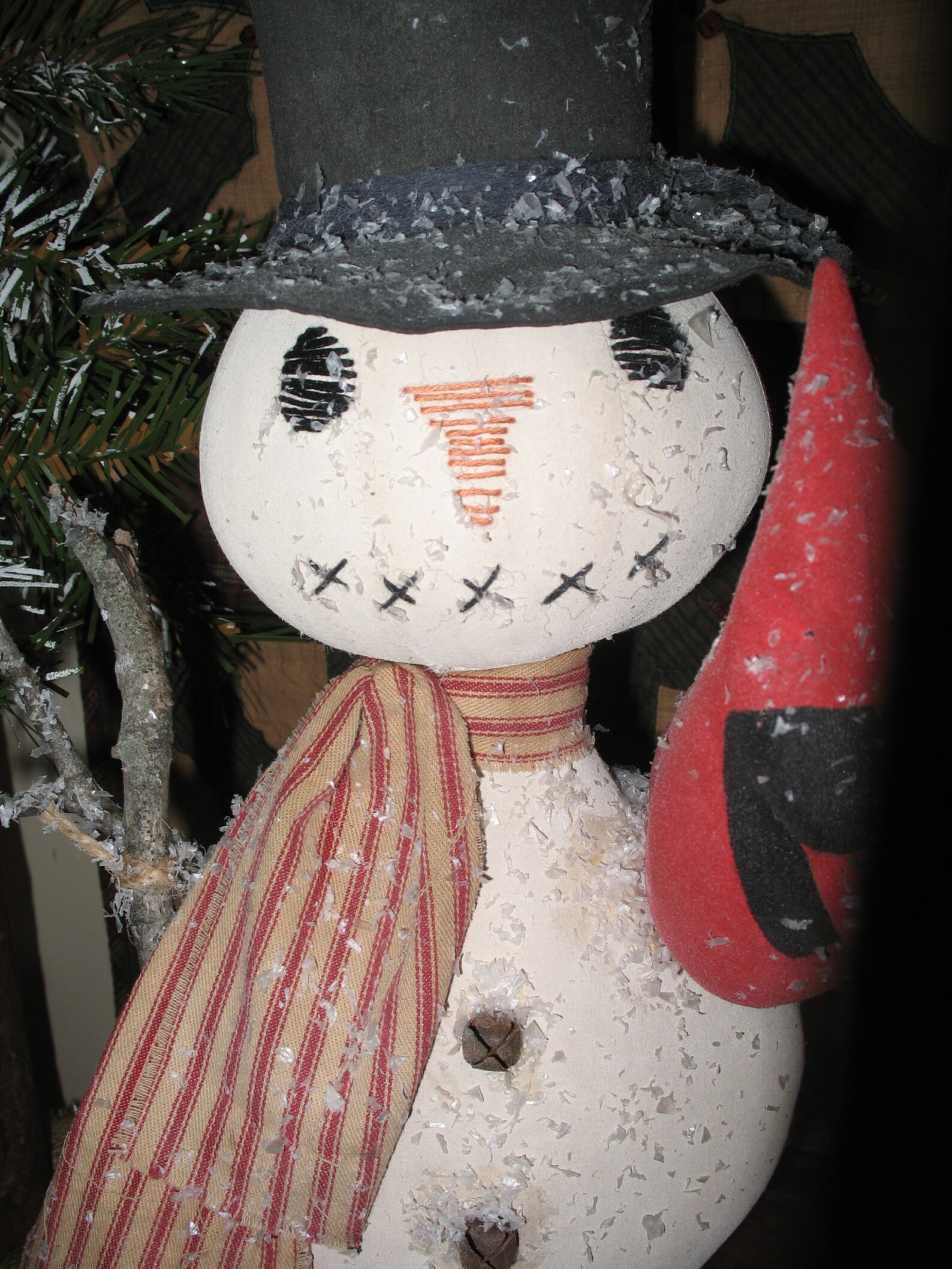 Large Winter Primitive Style Standing Snowman W/ Cardinal & - Etsy
