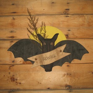 Large Primitive Halloween BEWARE Bat W/ Harvest Moon - Etsy