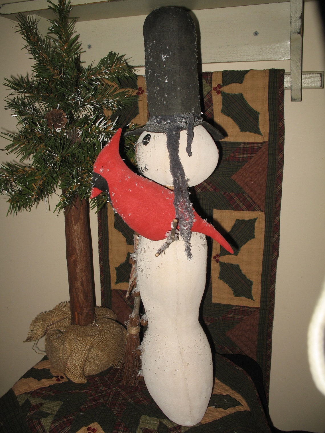 Large Winter Primitive Style Standing Snowman W/ Cardinal & - Etsy