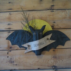 Large Primitive Halloween BEWARE Bat W/ Harvest Moon - Etsy