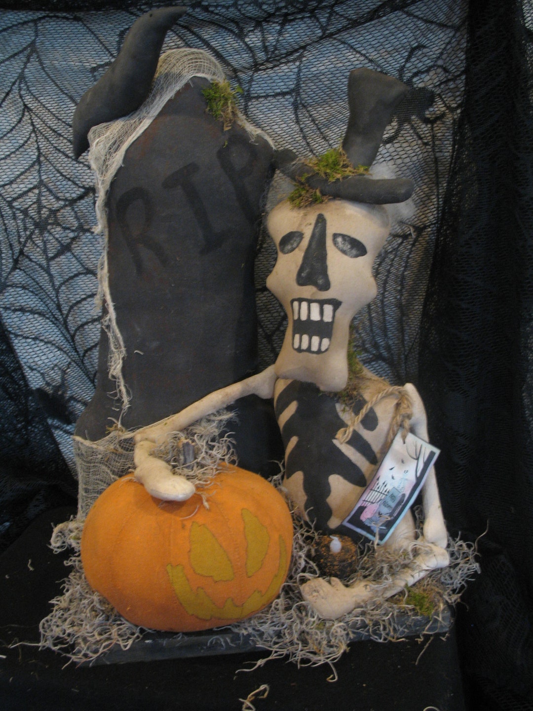 Primitive Halloween Tombstone, Skeleton and Jack Lantern W/ 5hr Timer ...