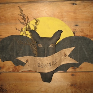Large Primitive Halloween BEWARE Bat W/ Harvest Moon - Etsy