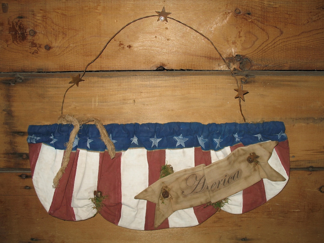 Primitive Patriotic Americana Flag Bunting Banner - Etsy
