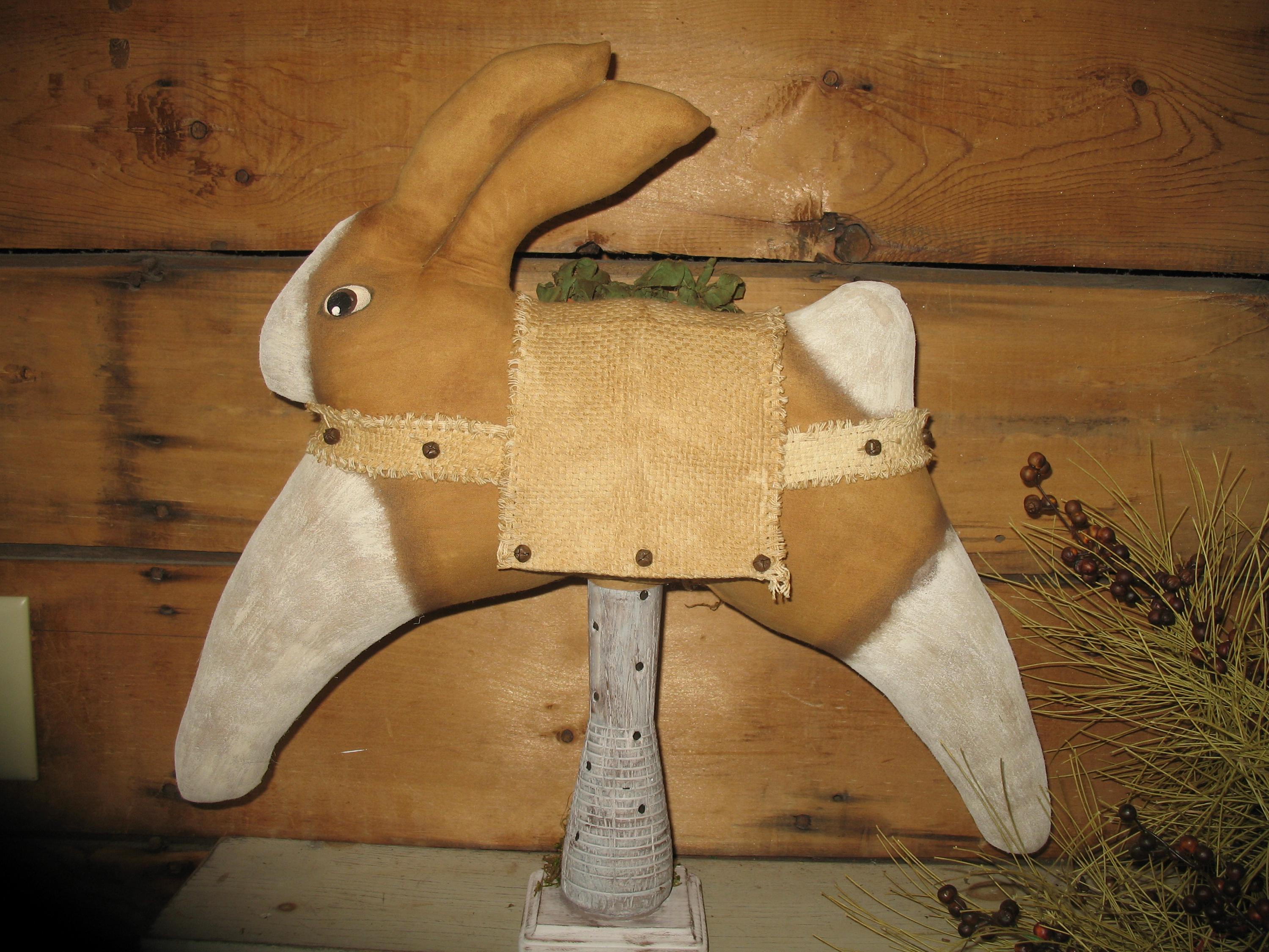 Large Mantel Primitive Spring Jumping Rabbit on Bobbin With Carrot Bag ...