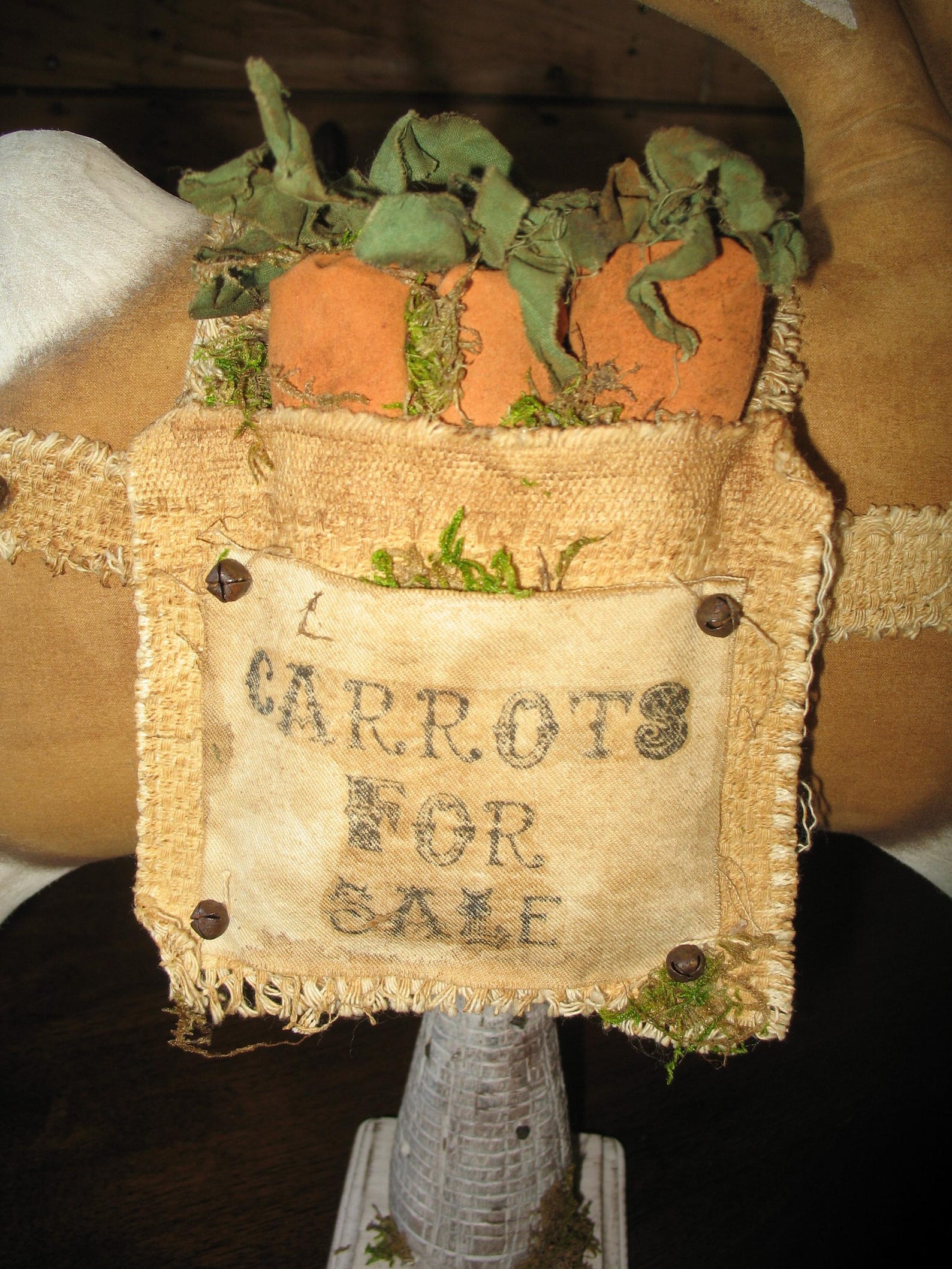 Large Mantel Primitive Spring Jumping Rabbit on Bobbin With Carrot Bag ...