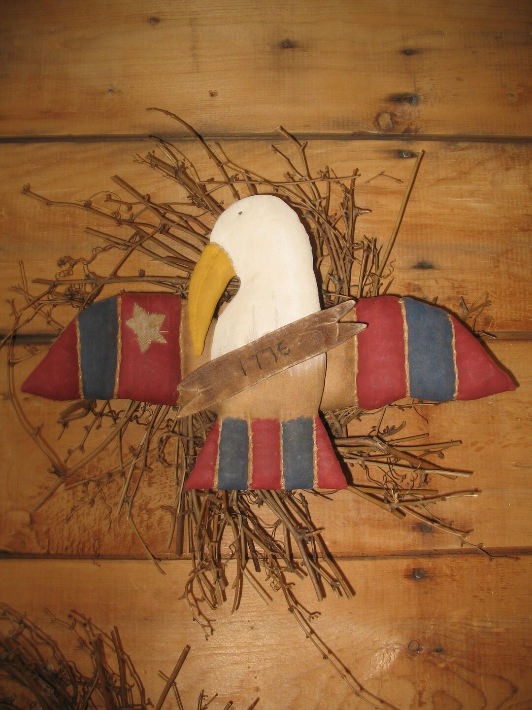 Primitive 1776 Patriotic Bald Eagle on Twig Wreath - Etsy