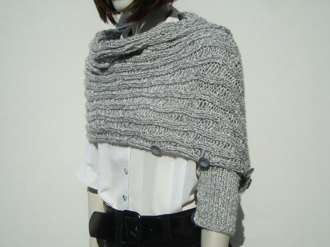 Grey Shrug Women Shawl Woman Shrug Women Sweater Hand Knit - Etsy
