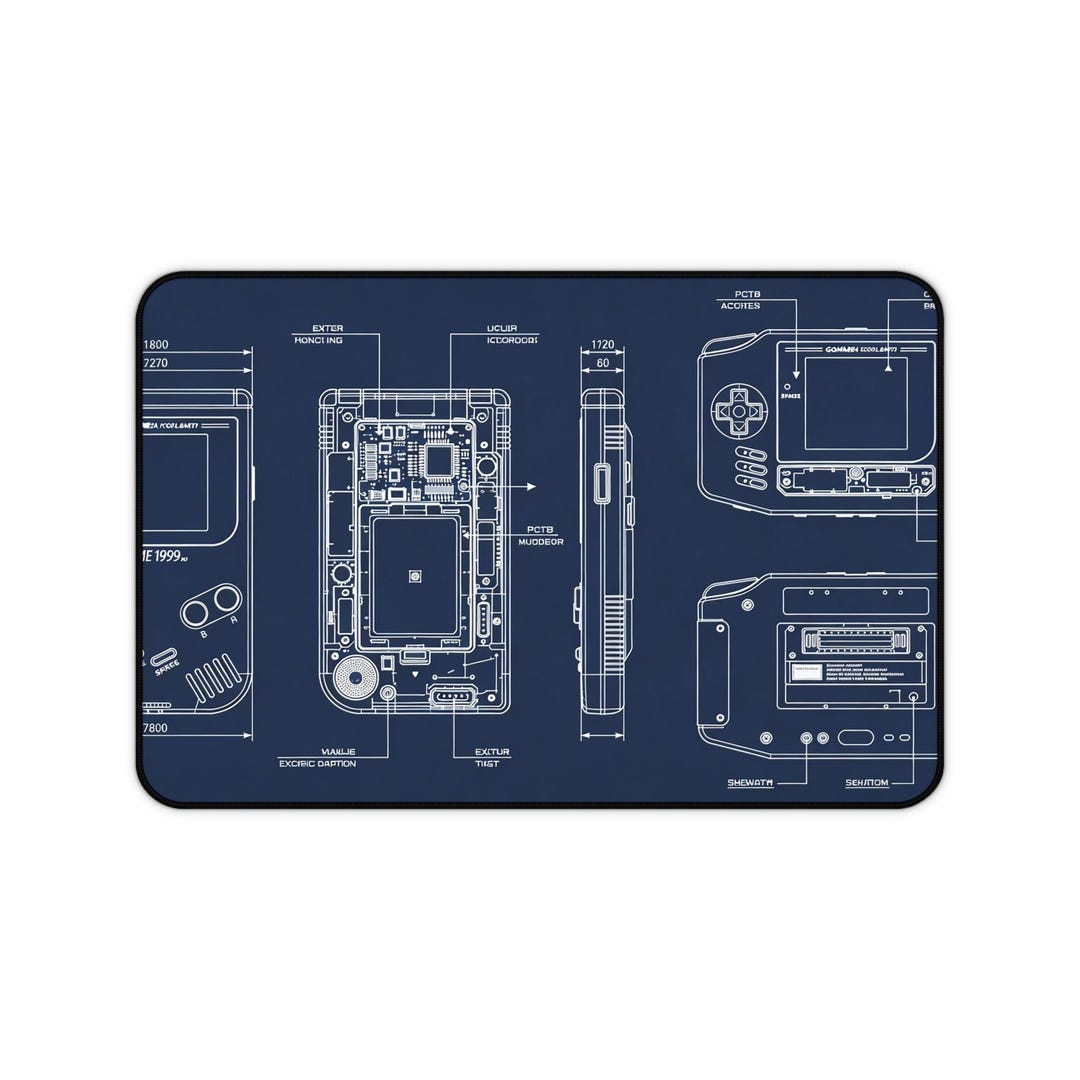 Vintage Blueprint Desk Mat - Retro Console Schematic Mouse Pad - Tech ...