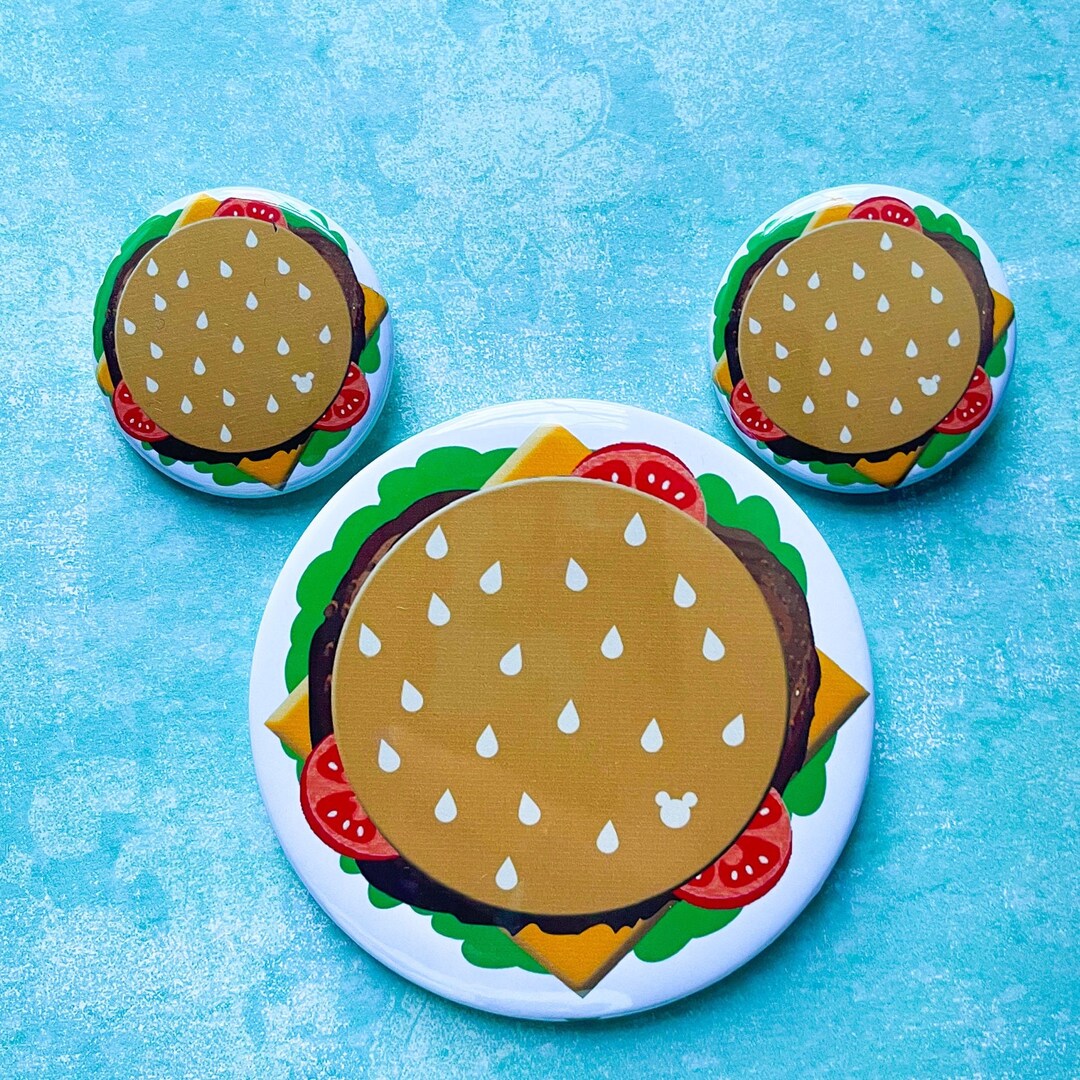 Hidden Mickey Burger Pin Back Button Set - Etsy
