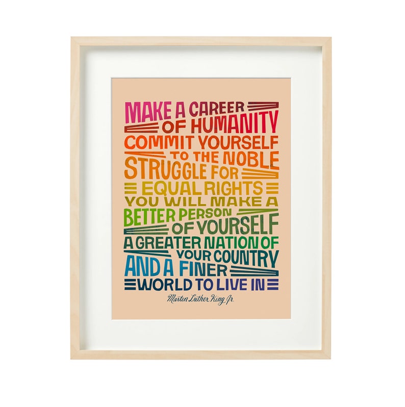 Martin Luther King Jr, Rainbow Art, Equal Rights, Typography Print ...