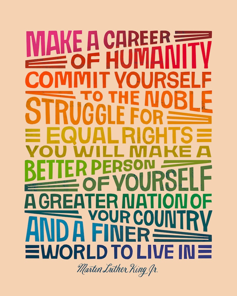 Martin Luther King Jr, Rainbow Art, Equal Rights, Typography Print ...